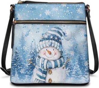 Coloranimal Sac &agrave; bandouli&egrave;re en cuir pour femme avec fermeture &eacute;clair, sac &agrave; main tendance et l&eacute;ger avec plusieurs poches, Bonhomme de neige de No&euml;l