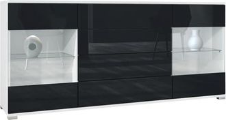 Vladon Buffet Dressoir Bari V2, Corps en Blanc Mat/Fa&ccedil;ades en Noir Haute Brillance (166 x 72 x 35)