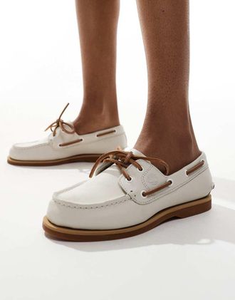 Timberland Chaussures bateau en cuir grain&eacute; pleine fleur - Naturel-Marron