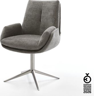 DELIFE Drehstuhl Clea-Flex Boucl&eacute; Soft Schlamm Fu&szlig;kreuz Edelstahl 360&deg; drehbar Wippfunktion, Esszimmerst&uuml;hle