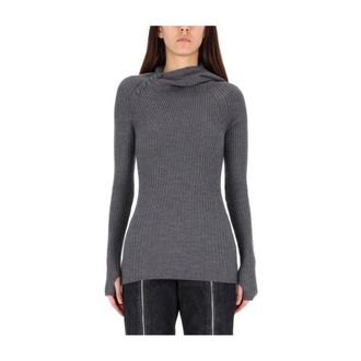 Jean Paul Gaultier Asymmetrischer Hoodie aus geripptem Strick - - Knitwear - Damen - Grau - L