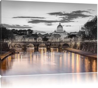 Pixxprint Nachtansicht der Basilika St. Peter in Rom B&W Detail, Größe: 120x80cm, Leinwandbild, fertig gespannt, Wandbild, Dekoration, Kunstdruck, kein Poster