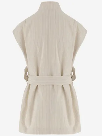 Dries Van Noten Womens Sleeveless Jacket Cotton-Blend Ivory