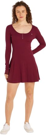 Tommy Jeans Damen Kleid Flare Dress Langarm, Rot (Valley Grape), L