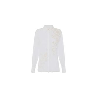 Elisabetta Franchi Besticktes Baumwollvoile-Hemd mit Rosen - - Blouses & Shirts - Damen - Wei&szlig; - M