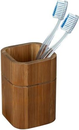 WENKO Zahnbürstenhalter Serro, Becher aus Bambus, Aufbewahrung von Zahnpflege oder Kosmetik