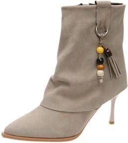 Generic Bottes pliables &agrave; bout pointu pour femme - Style d&eacute;contract&eacute; - Couleur unie - Fermeture &eacute;clair lat&eacute;rale - Talon chaton - Bottines larges pour le trava
