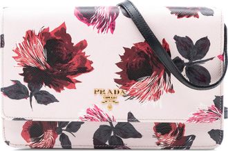 Prada Saffiano Floral Print Wallet on Strap