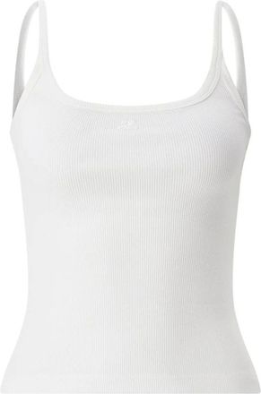 Courr&egrave;ges Femme, Tops, Blanc, Taille: 40 FR Logo Ribbed Knit Top