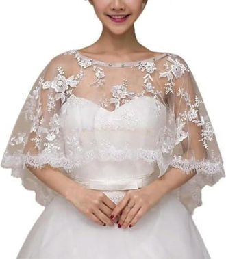 Generic NYSBH Cape de mariage en dentelle florale brod&eacute;e pour femme avec strass, blanc, Taille unique