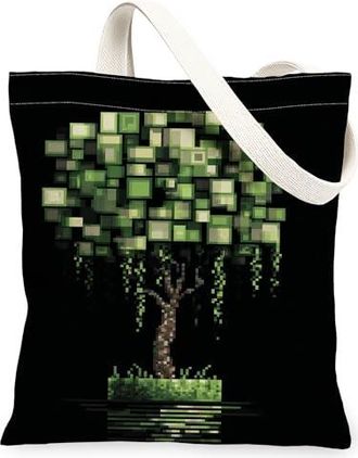 Generic Sacs fourre-tout en toile darbre artistique, sacs de courses vintage en toile &eacute;cologique, l&eacute;gers, lavables et r&eacute;utilisables pour salle de sport, noir,