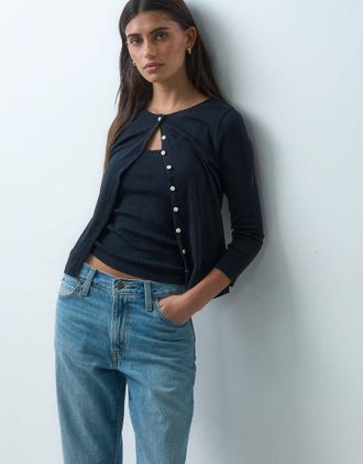 Abercrombie & Fitch caraco et cardigan en maille pointelle noir