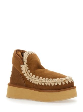 Mou Womens Beige Ankle Boots With Logo Patch Sheep