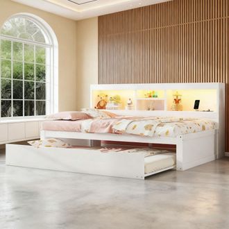 Generic Design Schlafsofa 90x200 wei&szlig; - erweiterbares Sofa, LED-Beleuchtung, Aufbewahrungsnische und USB/Stecker (ohne Matratze)