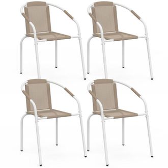 IDMarket Lot de 4 chaises de jardin THELMA m&eacute;tal et textil&egrave;ne empilables blanc et beige