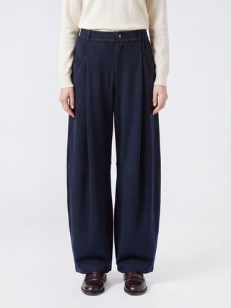 Brunello Cucinelli Pantalon large &agrave; taille haute en soie et coton &agrave; pinces