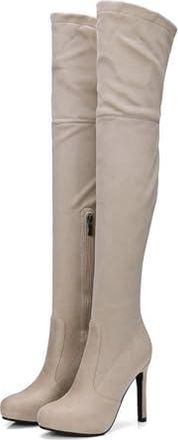 Generic Beige,35 EU,Bottes Hautes pour Femmes, Talons Aiguilles, au-Dessus du Genou, Mode Robe Longue, Bottes avec Fermeture éclair latérale, Chaussures pour 