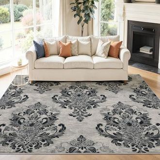 Generic Tapis Rond Salon 140 x 200 cm, Lavable Antid&eacute;rapant Tapis, Traditionnel &Eacute;l&eacute;gant R&eacute;tro Brocart Floral Imprim&eacute; Carpette pour la Chambre la Salle &agrave; Mange