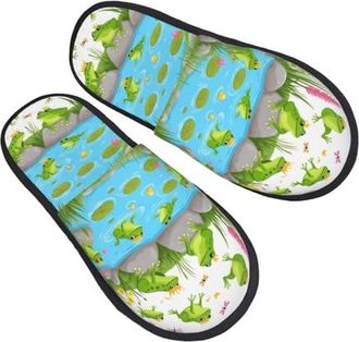 Generic Motif De Grenouilles De Dessin Animé Pantoufles Moelleuses Plates Pantoufles En Peluche Légères Chausson Pour Homme Intérieur Femme M
