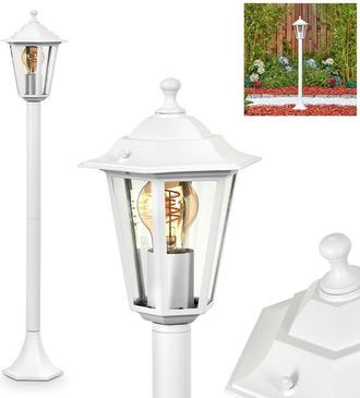 HOFSTEIN Au&szlig;enwegeleuchte Loria, Wegeleuchte aus Metall/Glas in Wei&szlig;/Klar, Au&szlig;enleuchte in antikem Look, H&ouml;he 99 cm, Gartenlampe, Gartenbeleuchtung IP44, 1 x E