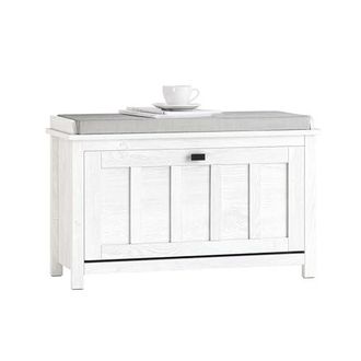 SoBuy Banc à Chaussures Rembourré - Meuble Chaussure Entrée avec Abattant Réglable et Coussin Confortable - Banc Rangement Chaussures pour Entrée - Blanc Vi
