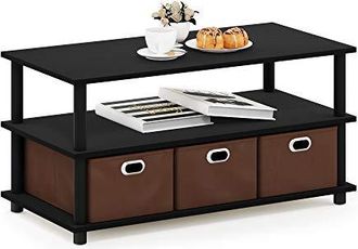 Furinno Frans Turn-N-Tube Konsolentisch mit Schubladen, Schwarze Eiche/Schwarz/Braun