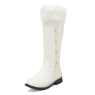 Generic Bottes de neige hautes dhiver pour femme avec dentelle perl&eacute;e et fermeture &eacute;clair lat&eacute;rale, blanc, 40.5 EU