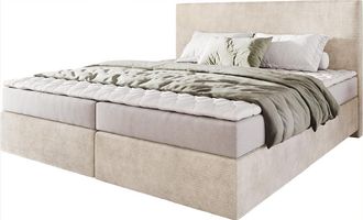 DELIFE Boxspringbett Dream-Well Cord Beige 180x200 cm mit Matratze und Topper