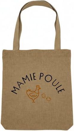 Fabulous Sac Shopping Tote Bag Aspect Lin - Mamie Poule Famille Mignon Animal - Sac de Courses Toile Epaisse 360g Beige Naturel Cabas Port&eacute; Epaule Solide Impri