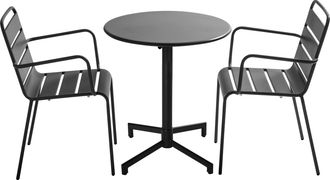 Oviala Palavas Gartentisch und 2 Sessel aus Metall, Anthrazitgrau