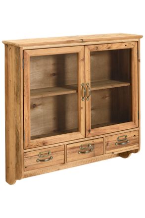 Landscape H&auml;ngevitrine, Natur, Holz, Tanne, massiv, 1 F&auml;cher, 3 Schubladen, 64.5x61.5x17.5 cm, Wohnzimmer, Wohnw&auml;nde, Vitrinenschr&auml;nke