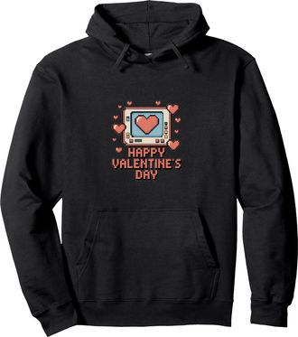 Mapanoli Design Happy Valentines Day Pixel Gamer Heart Pullover Hoodie
