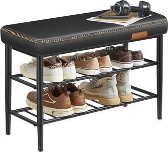 Vasagle EKHO Kollektion Schuhbank, Sitzbank, Sitztruhe, Eingangsbereich, Kunstleder, N&auml;hte, 60er Jahre Stil, modern, bis 135 kg belastbar, 30 x 80 x 50 cm, ti