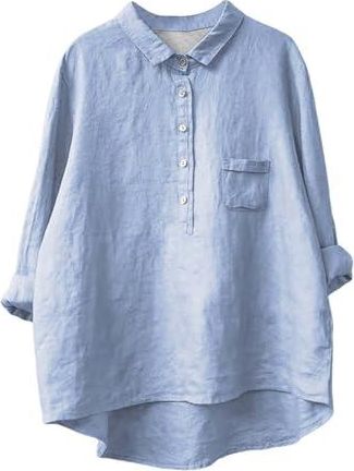 Generic Chemise pour Femmes Coton Et Lin Chic Casual Chemises D&eacute;t&eacute; Manche Longue &Agrave; Col V Loose Hauts Leger Comfy Tuniques &Agrave; La Mode Coton Et Lin Grande Taille