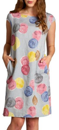 CASPAR Fashion Sommerkleid SKL033 leichtes knielanges Damen Sommer Leinenkleid mit Punkte Print Luftig leicht, figurumspielende Form, mit seitlichem Jersey-Einsatz