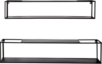 PEGANE Lot de 2 étagères murales acier laqué noir -PEGANE