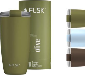 FLSK Tumbler - Premium coffee to go-Becher aus Edelstahl - 100 % auslaufsicher, BPA-frei & doppelwandig - h&auml;lt 3 h hei&szlig; (olive, 500 ml)
