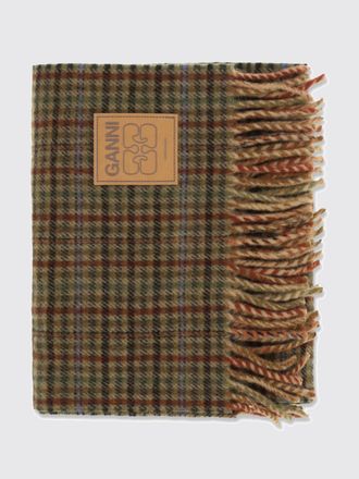 Ganni &Eacute;charpe en laine &agrave; motif tartan avec bords frang&eacute;s