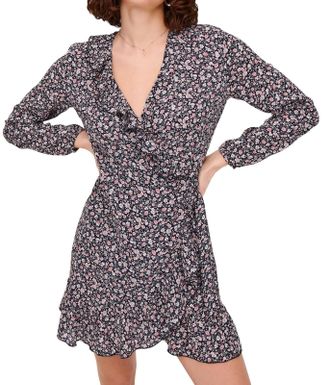 Only Damen Onlcarly L/S Wrap Short Dress Noos WVN Kleid, Night Sky/Elly Ditsy, 42 EU