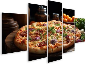 Islandburner Bild auf Leinwand Lecker Käsig Italienisch Pizza Tisch Fertig Zum Essen Gastro für Pizzeria Küche Bilder Wandbilder Poster JDWH-MFP