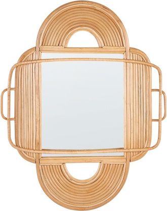 Beliani Beliani - Miroir Mural Suspendu en Rotin Clair Finition Laquée 70 x 90 cm Forme Rectangle et Ovale Alcorn