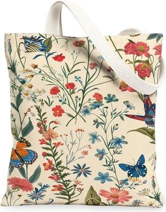Generic Sacs fourre-tout en toile florale, motif botanique, sacs d&eacute;picerie, sacs d&eacute;picerie r&eacute;utilisables, l&eacute;gers, lavables en toile, multicolore, 13x15 Inch