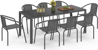 IDMarket Salon de jardin THELMA table 190 CM et 8 chaises empilables gris anthracite