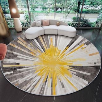 Generic Home Tapis Rond Life Tapis de Jeu, 180 cm (Round) pour la Chambre, Convient aux Enfants Art Abstrait de la Radiation Facile dentretien, r&eacute;sistant Jaun