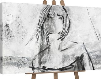 Yohji Yamamoto Art Abstrakt Acryl Gemälde auf Leinwand Faszination II handgemalt Wandbilder Wohnzimmer modern Wohndekor Bilder Büro schwarz weiß Frau echte Kunst 120