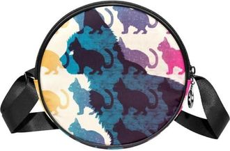 Generic Petit sac &agrave; bandouli&egrave;re rond pour femme, silhouette de chat, sac &agrave; dos &agrave; bandouli&egrave;re avec fermeture &eacute;clair, bretelles r&eacute;glables, sac &agrave; main rond d&eacute;con