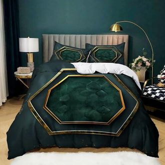 Generic Forme G&eacute;om&eacute;trique Hexagonale Verte Housse de Couette 90 x 190 cm, Parure de Lit avec Fermeture &Eacute;clair - Microfibre Doux Housse de Couette avec 2 Taie 