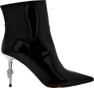 Philipp Plein Femme, Chaussures, Noir, Taille: 36 EU Bottines en cuir verni souple &agrave; talons moyens et t&ecirc;te de mort