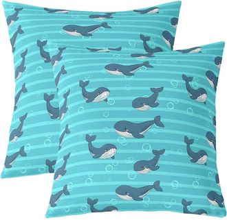 Generic 2Er Set Kissenbezugen Modern Kissenh&uuml;lle S&uuml;&szlig;e Kissen-Bezug F&uuml;r Garten Bauernhaus Patio 45X45Cm Niedlicher Wal F&uuml;r Kinder, Meerestier, Cartoon-Wal, Geo