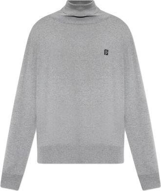 Balmain Homme, Pulls, Gris, Taille: 3XL Turtleneck With Logo